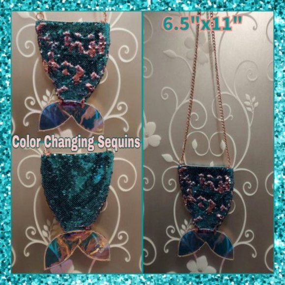 Bags | Charming Color Changing Sequin Mermaid Tail Crossbody Mini Purse ...